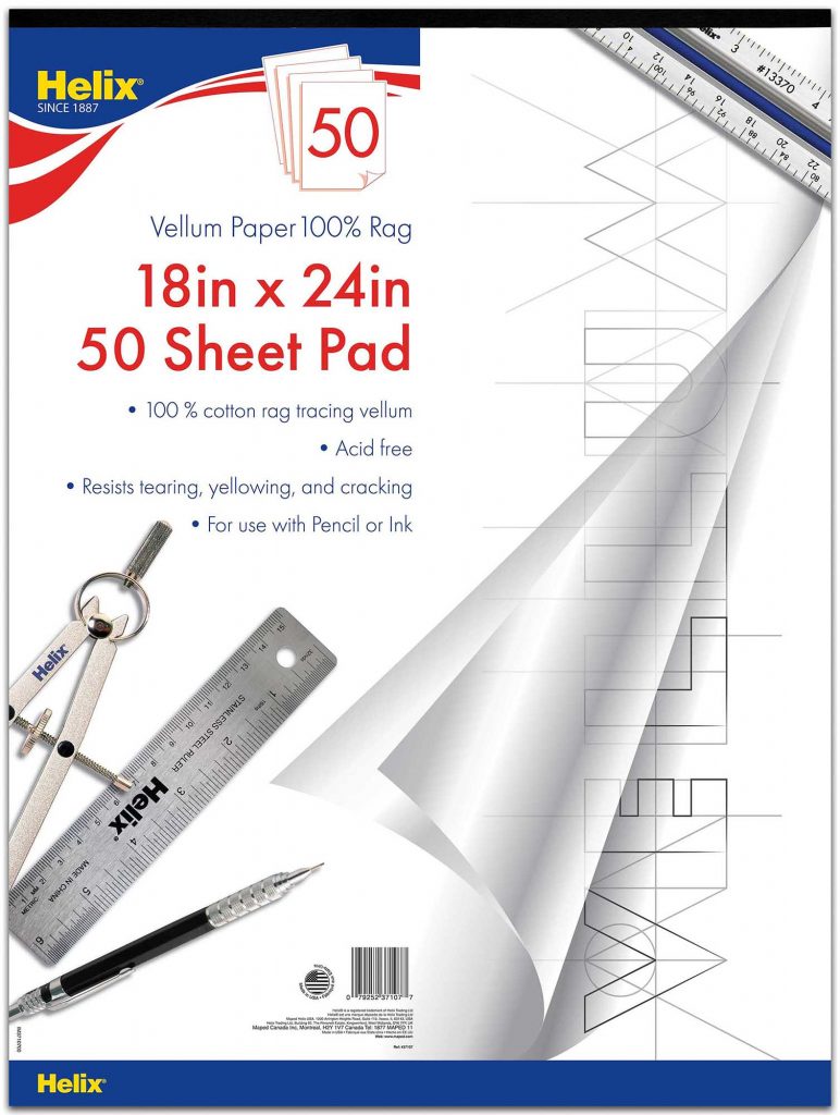 100% Rag Vellum Paper 50 Sheet Pad – 18″ x 24″ – Maped Helix USA
