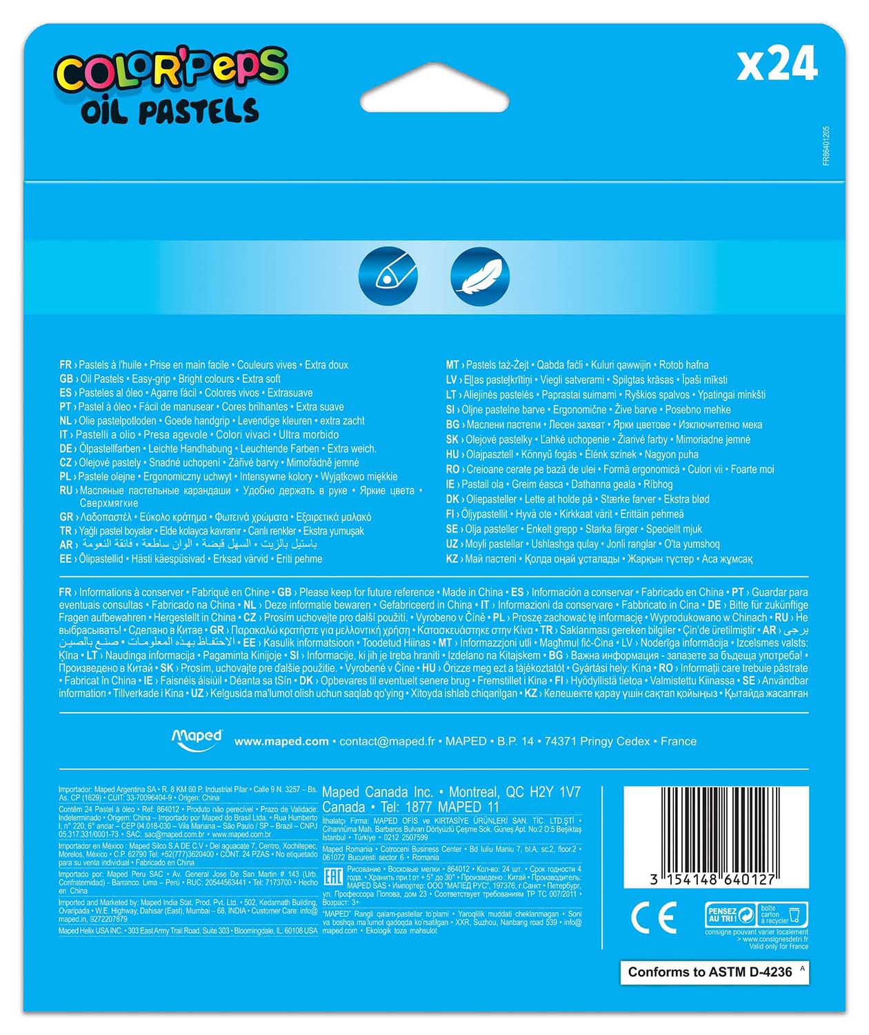 Color’Peps Triangular Oil Pastels x24 – Maped Helix USA