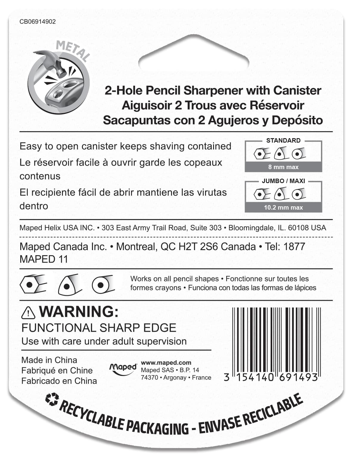 Tonic 2-Hole Canister Pencil Sharpener – Maped Helix USA