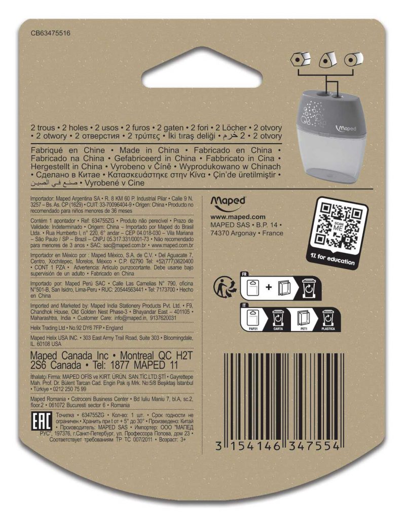 Shaker 2-Hole Canister Pencil Sharpener – Maped Helix USA