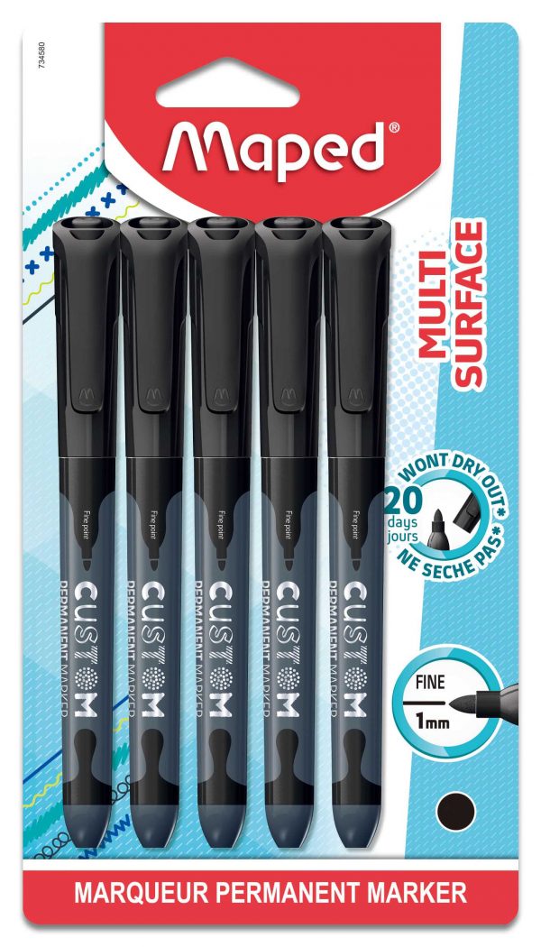Marker’Peps Permanent Fine Tip Long-Life Markers x5 – Black – Maped ...
